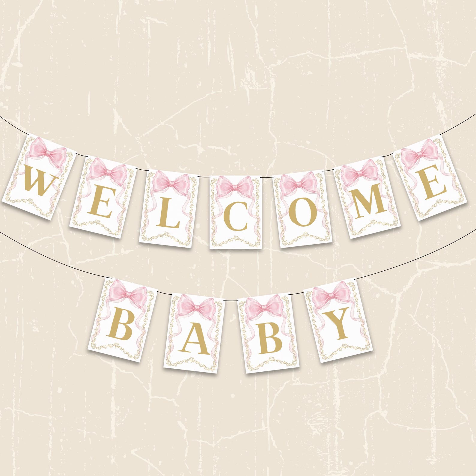 Pink Bow Banner Welcome Baby Banner Printable Pink Bow Gril Baby Shower ...