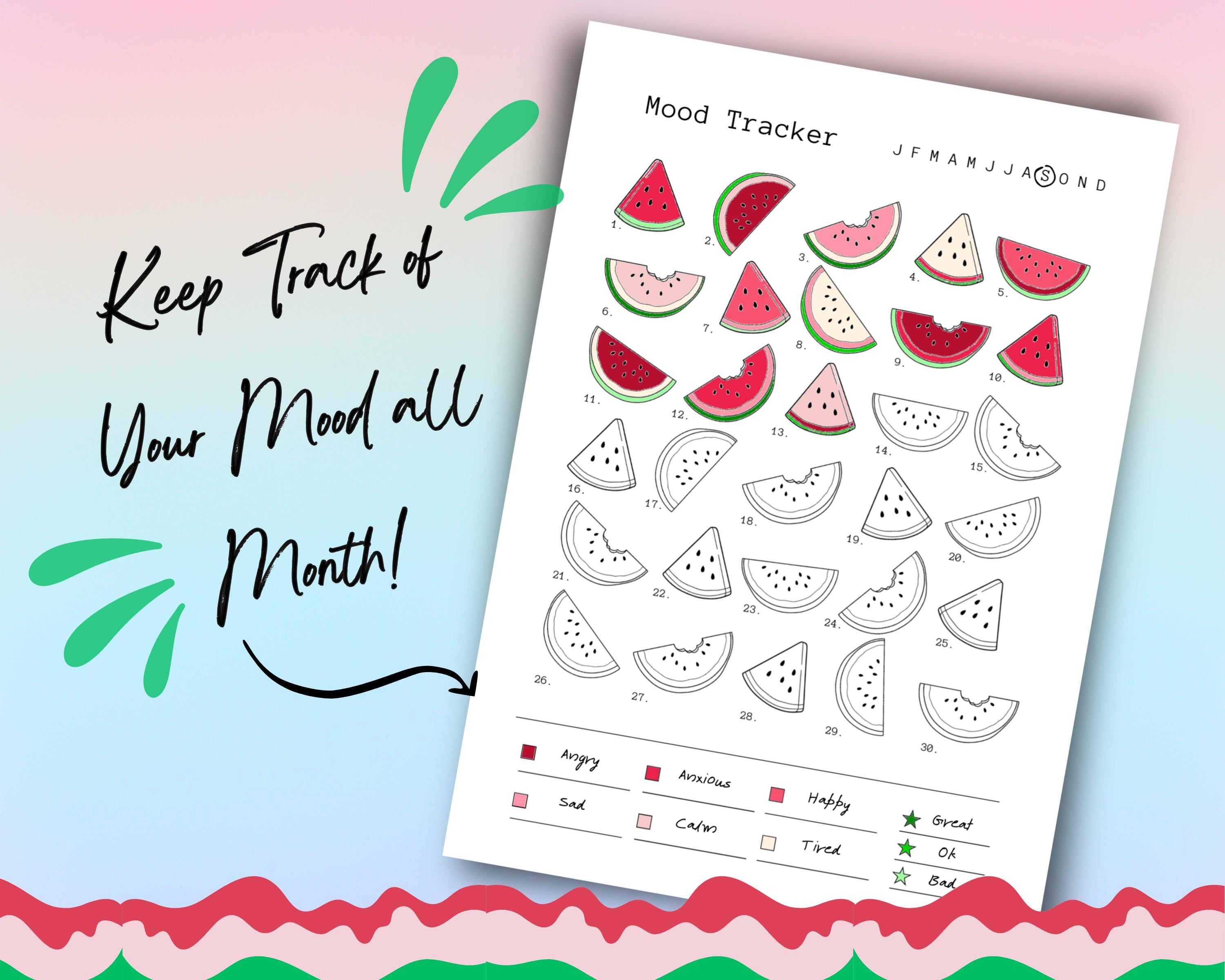 Watermelon Mood Tracker Printable: Daily Mental Health Log (A4, Letter ...