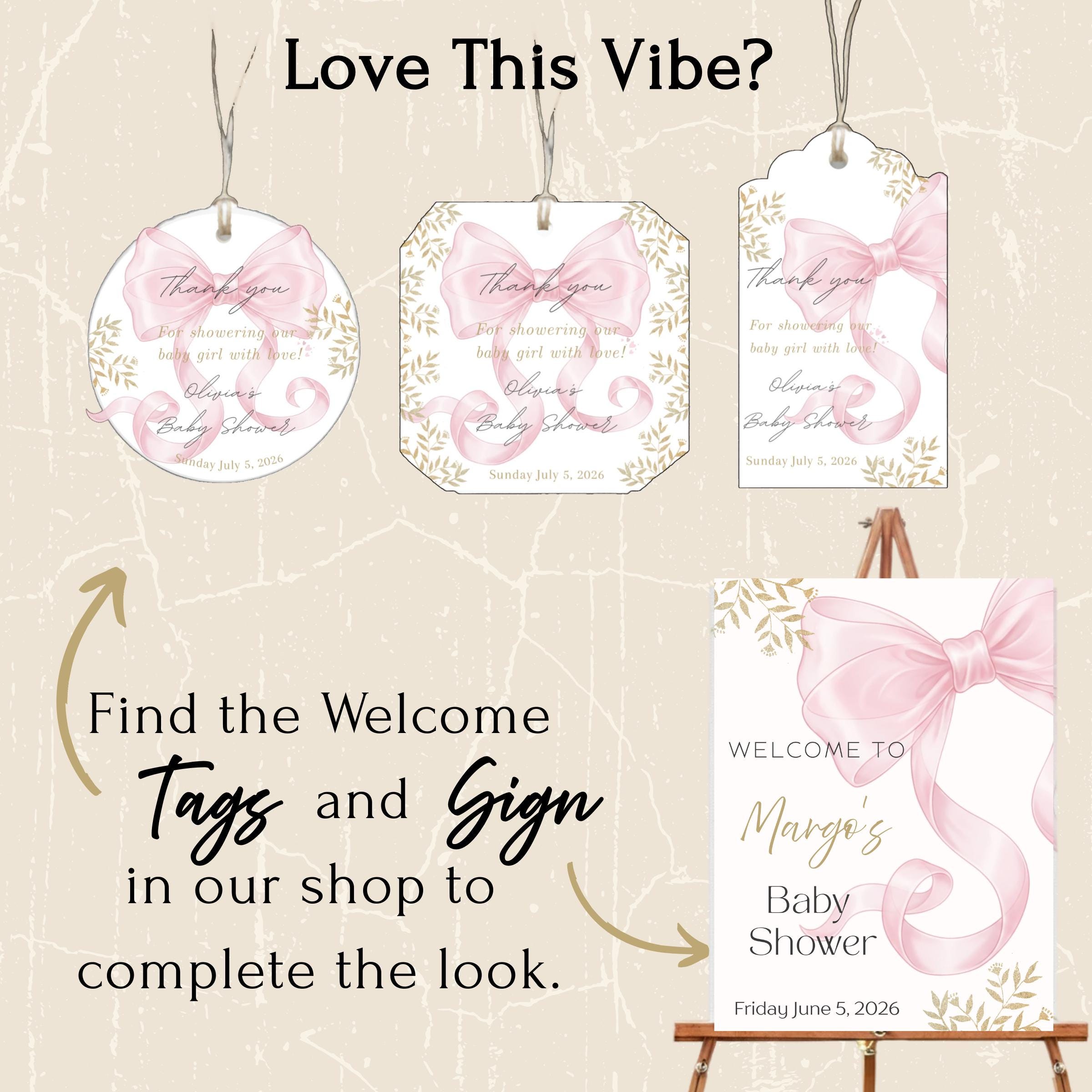 Pink Bow Banner Welcome Baby Banner Printable Pink Bow Gril Baby Shower ...