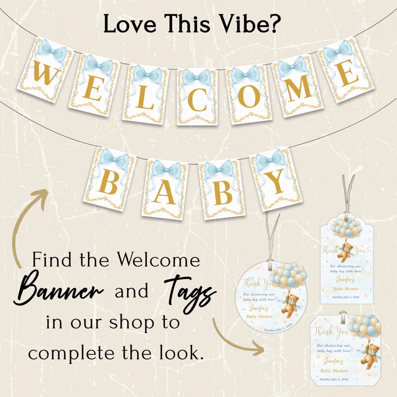 Teddy Bear Baby Shower Welcome Sign Boy Baby Shower Poster Personalized ...