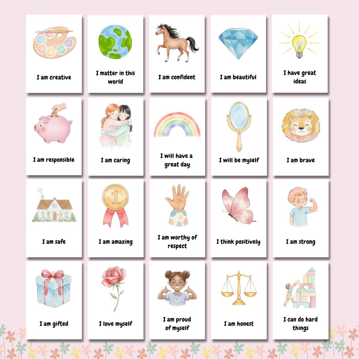 40 Kids Affirmation Cards Printable Positive Affirmation Card Set for ...