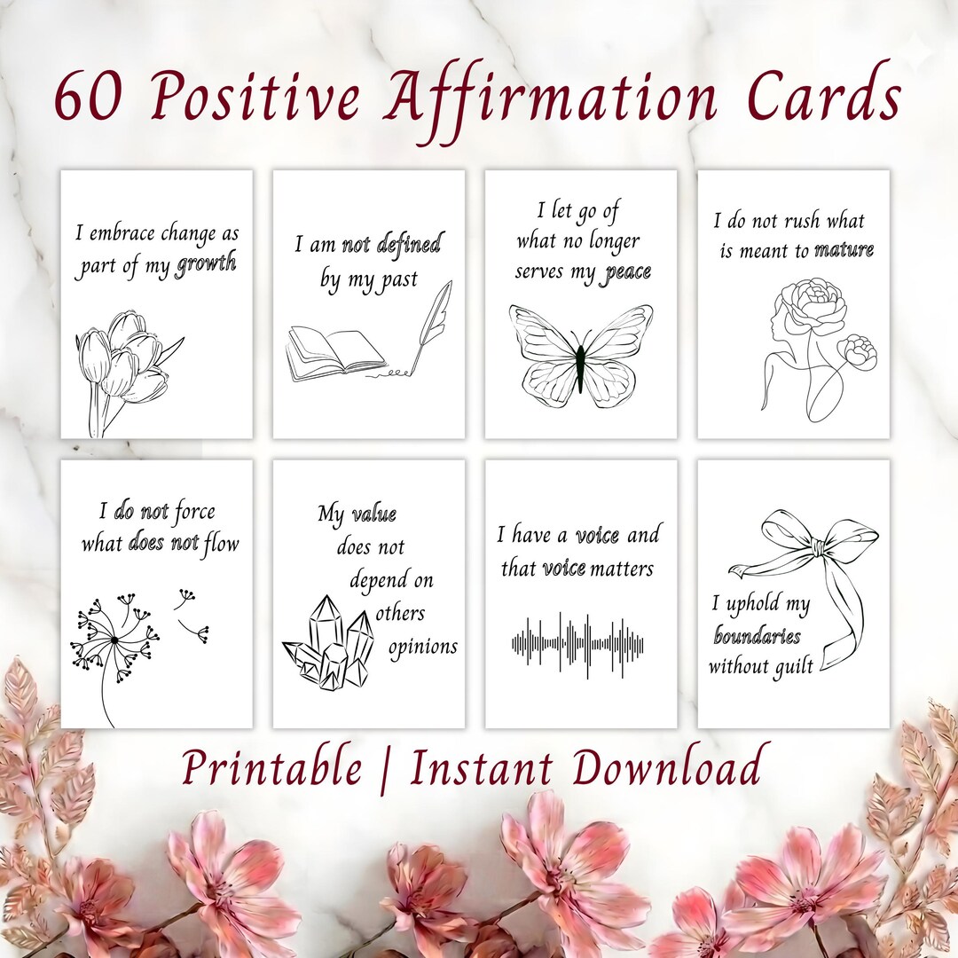 60 Positive Affirmation Cards Printable Cards for Self Love Mindset ...