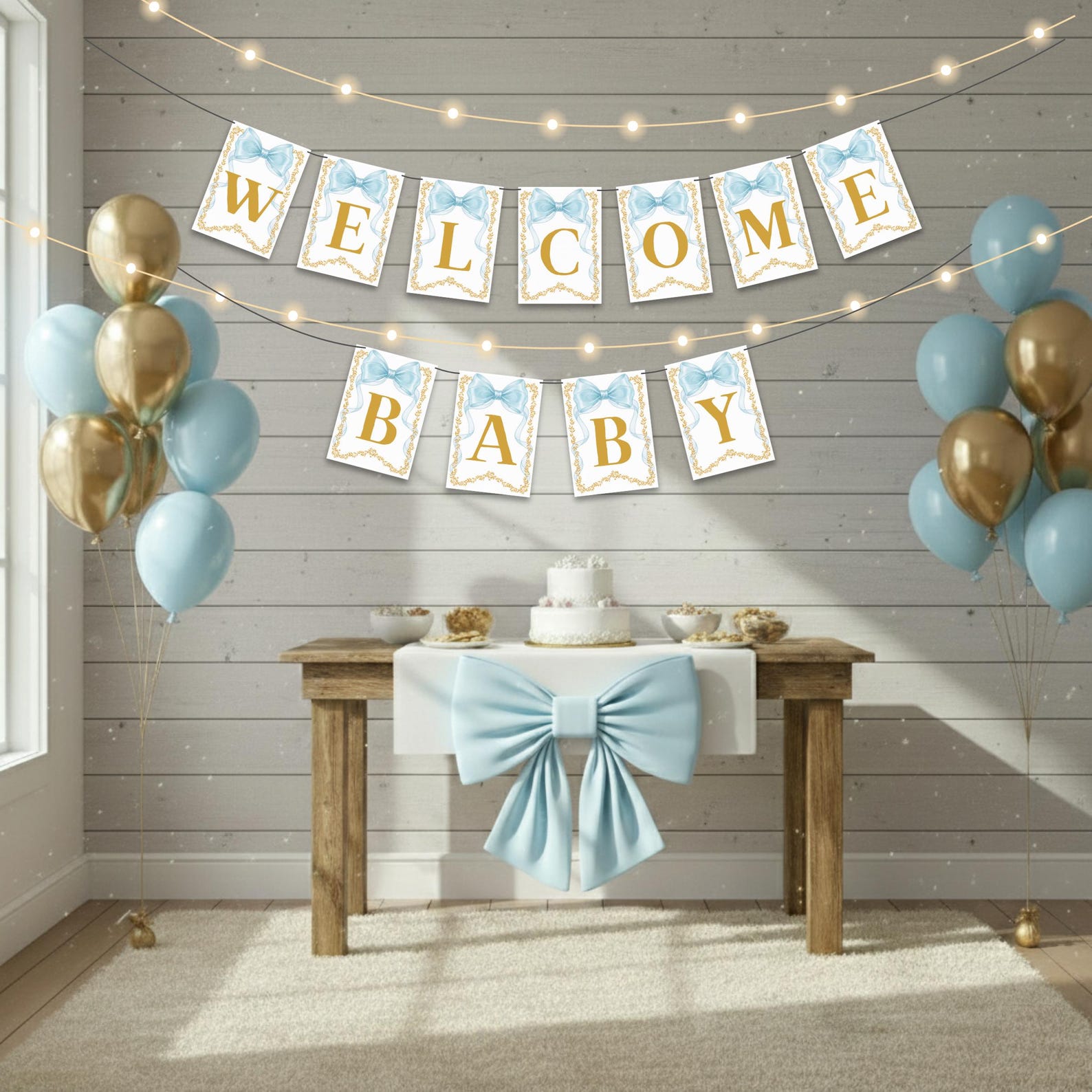 Blue Bow Welcome Baby Banner, Boy Shower Decor (digital Download) - Etsy