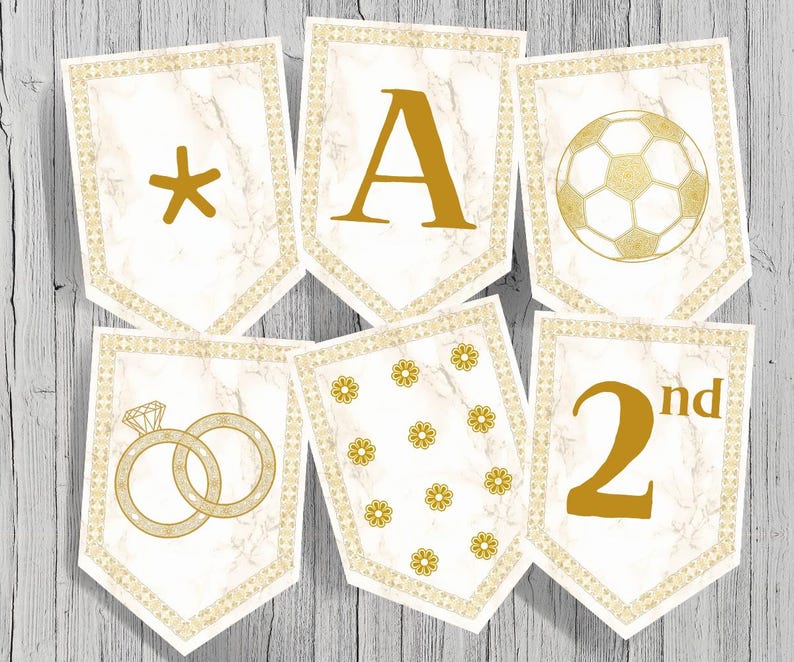 Gold Printable Banner Birthday Party Decoration DIY Bunting Banner ...