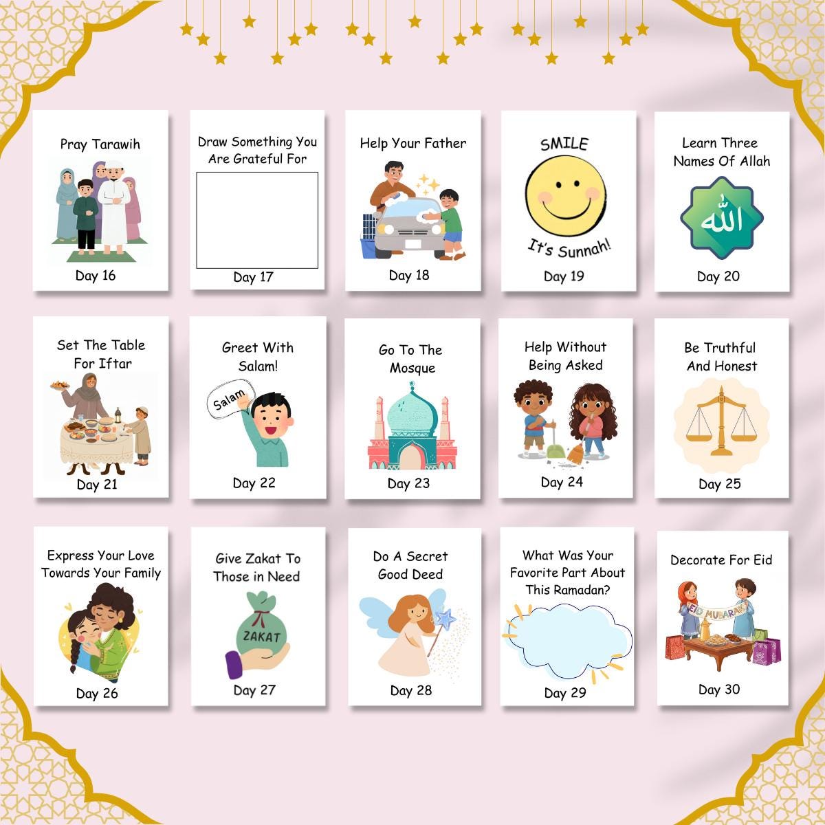 Ramadan Advent Cards Printable Islamic Good Deeds Cards for Kids ...