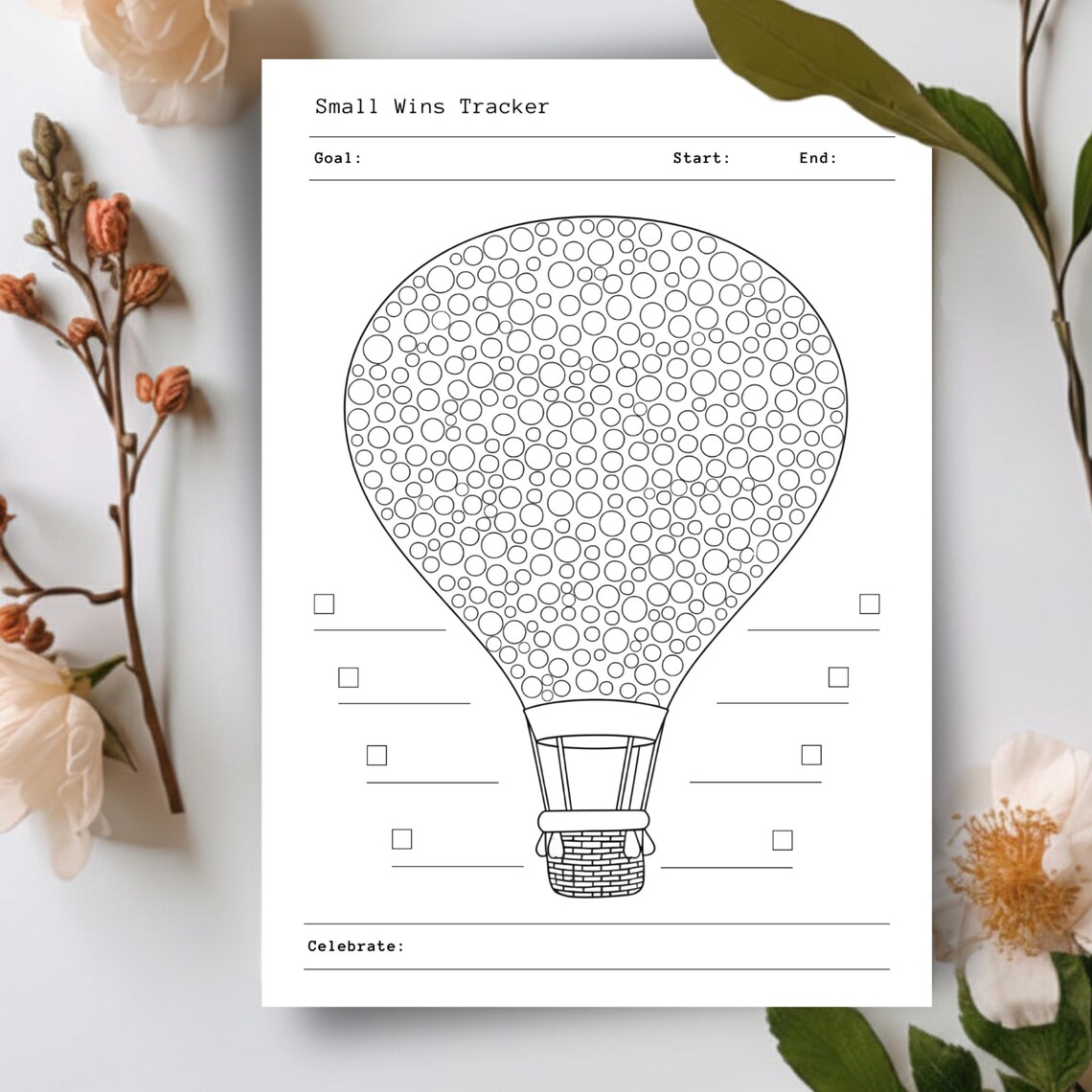 Small Wins Tracker Printable: Air Balloon Goal Progress (PDF Download ...