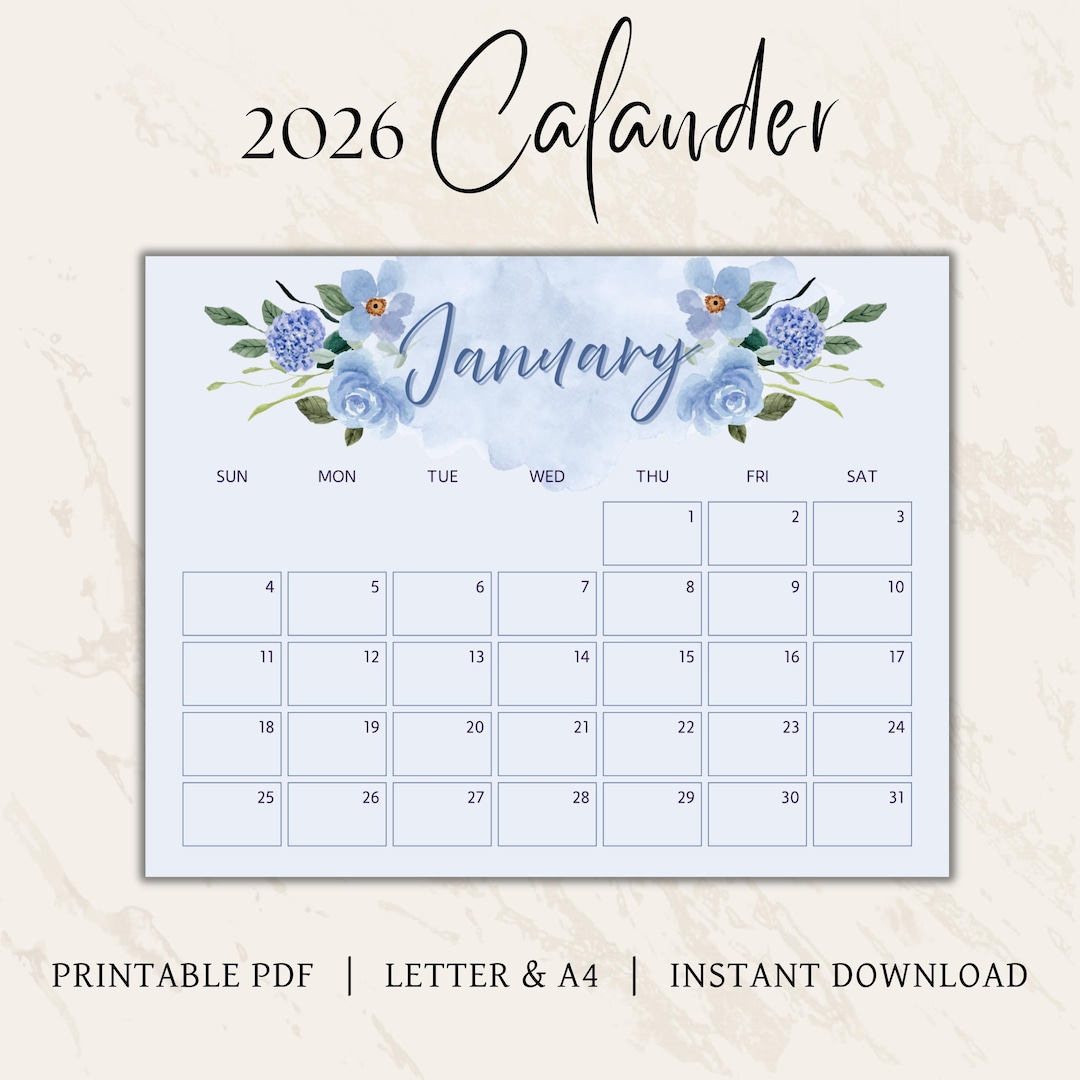 2026 Floral Calendar, Monthly Planner (PDF) - Etsy