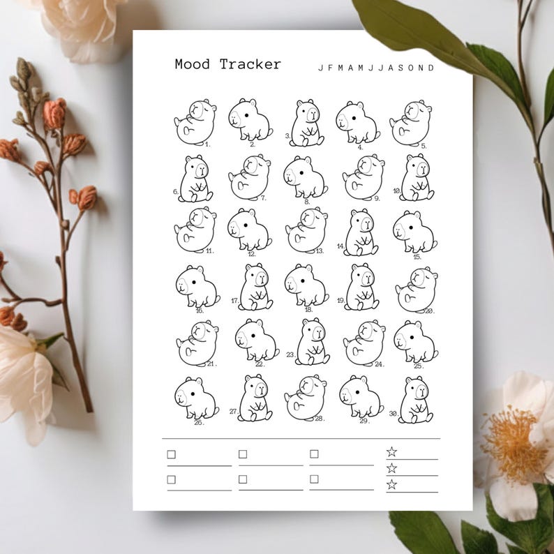 Capybara Mood Tracker Printable Monthly Mood Tracker Journal Page Mood ...