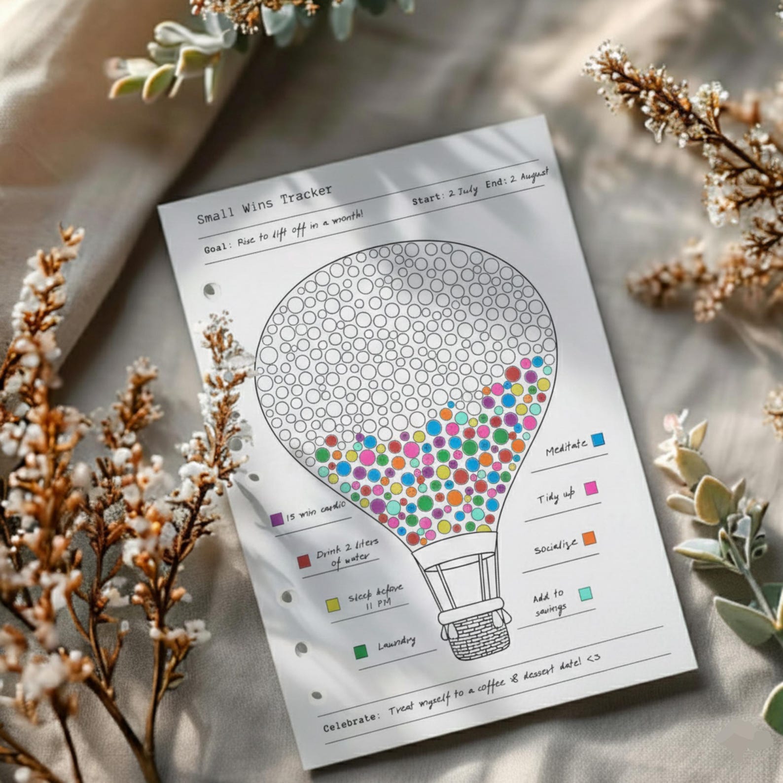 Small Wins Tracker Printable: Air Balloon Goal Progress (PDF Download ...