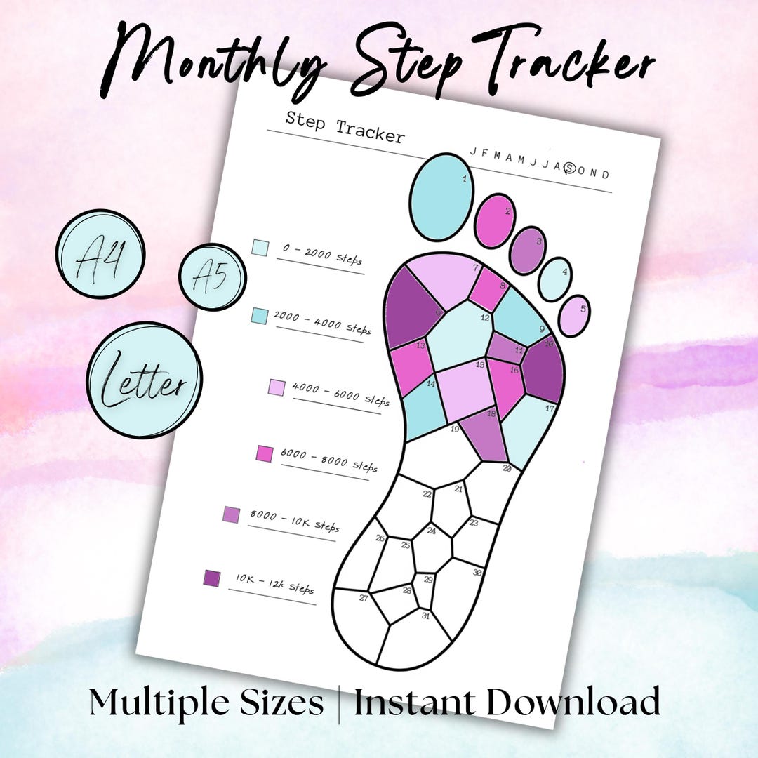 Step Tracker Printable Monthly Walking Tracker Fitness Habit Planner ...