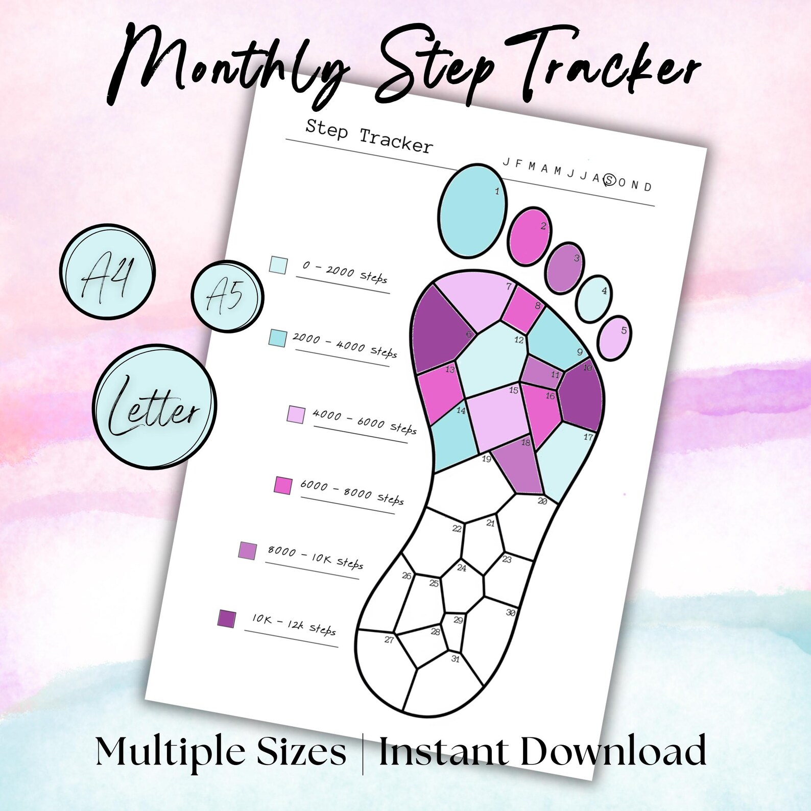 Step Tracker Printable Monthly Walking Tracker Fitness Habit Planner ...