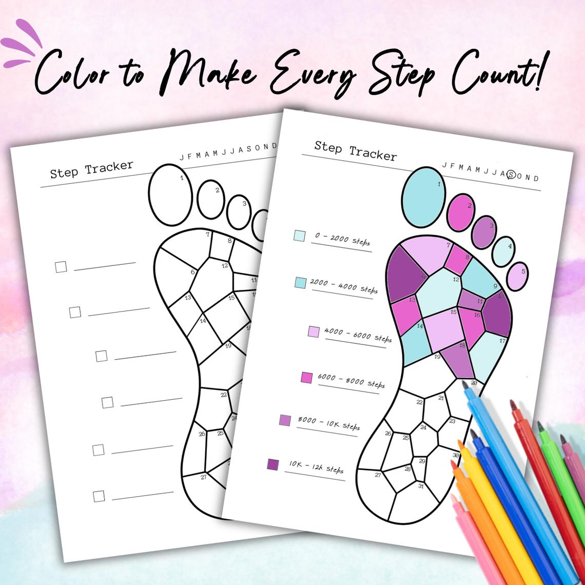 Step Tracker Printable Monthly Walking Tracker Fitness Habit Planner ...