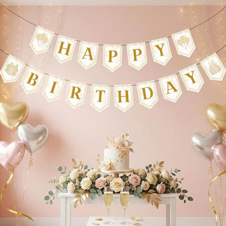 Gold Printable Banner Birthday Party Decoration DIY Bunting Banner ...