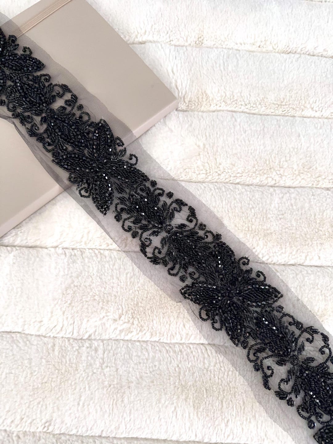 Black Crystal Cutdana Lace | 6.7cm Hand Embroidered Bridal Dress Trim ...