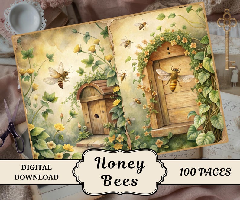 Honey Bees Junk Journal Pages, Vintage Printables, Scrapbooking, Honey ...