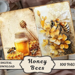 Honey Bees Junk Journal Pages, Vintage Printables, Scrapbooking, Honey ...