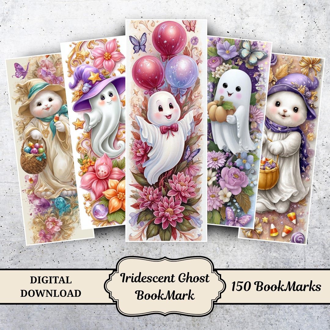 Halloween Printable Bookmarks, Iridescent Ghost Bookmarks PNG, Ghost ...