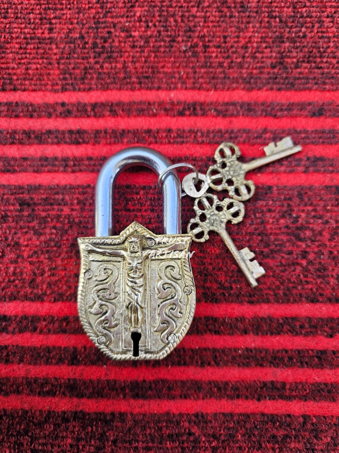 Antique-style Jesus Crucifix Padlock Handcrafted Religious Brass Lock ...