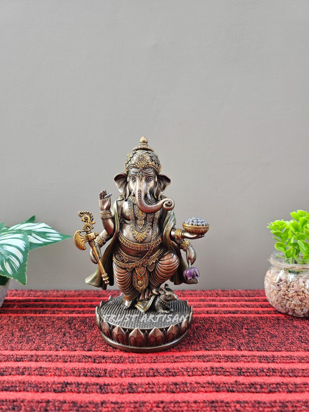 Antique-finish Standing Ganesha Statue Holding Modak and Axe 19 Cm ...