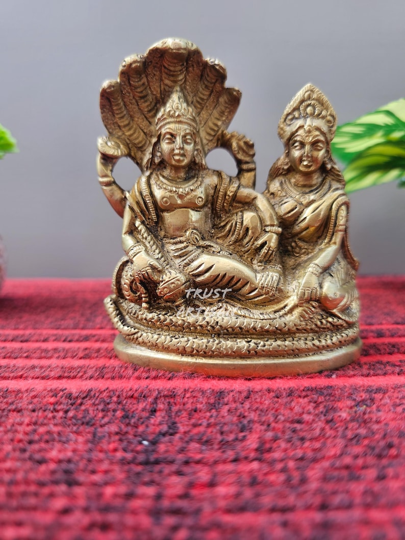 Handcrafted Brass Vishnu Lakshmi Idol Sheshnag Vishnu Statue, Shesh ...