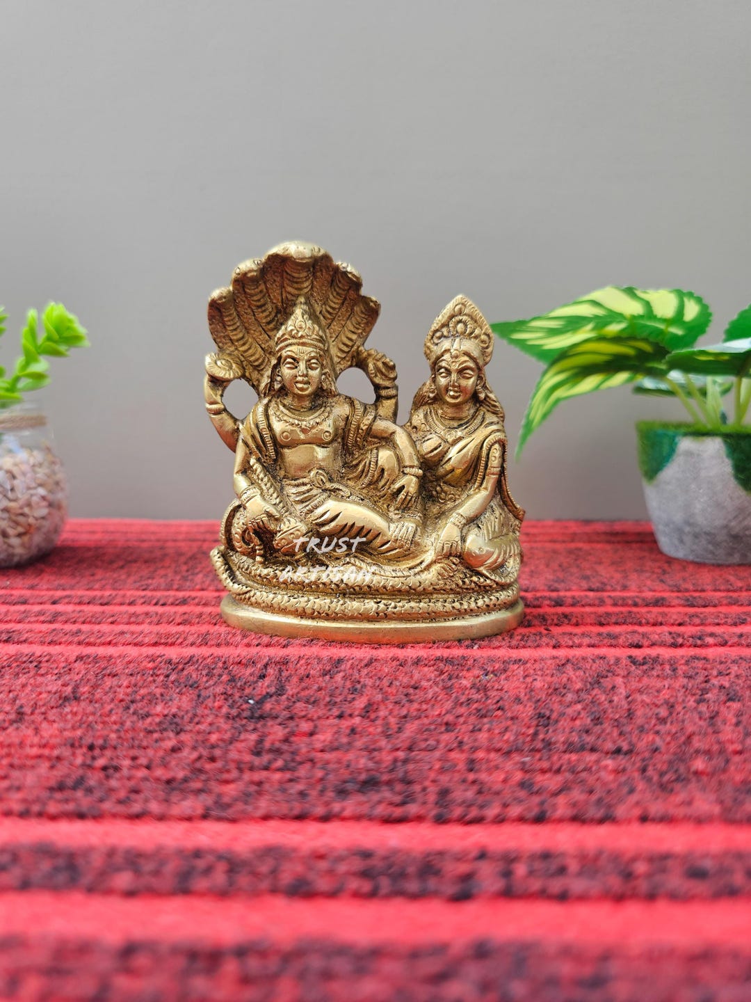 Handcrafted Brass Vishnu Lakshmi Idol Sheshnag Vishnu Statue, Shesh ...