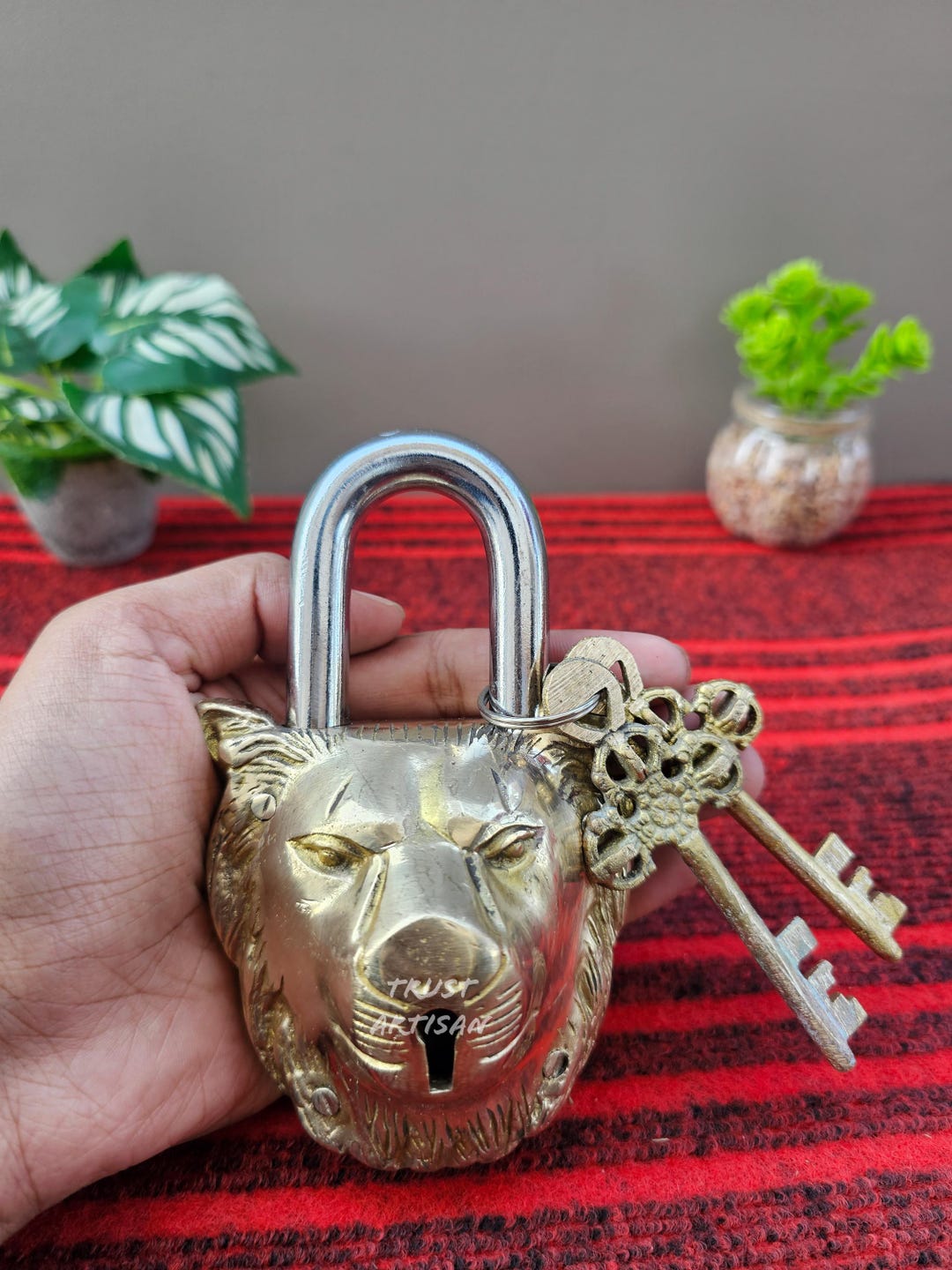 Vintage Lion Head Brass Padlock With Keys, Solid Brass Lion Lock, High ...