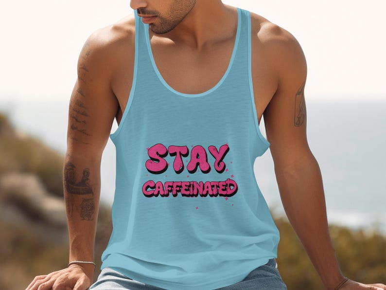 Stay Caffeinated Design, Pink Bubble Letters, Cute Coffee Lover Gift ...