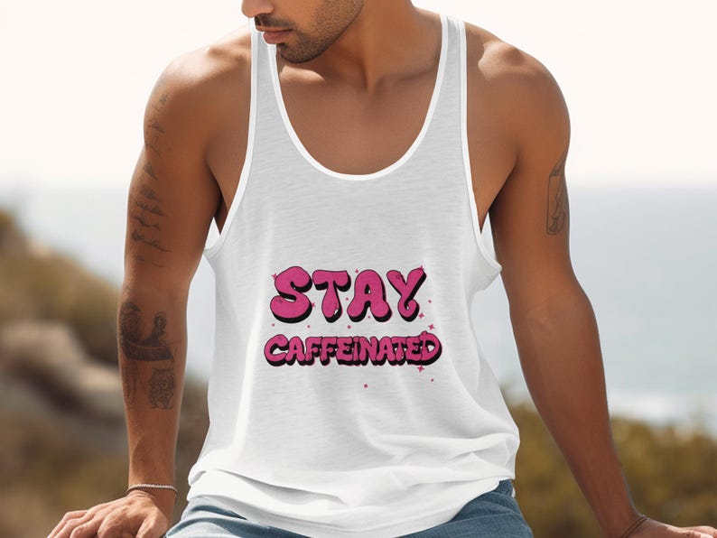 Stay Caffeinated Design, Pink Bubble Letters, Cute Coffee Lover Gift ...