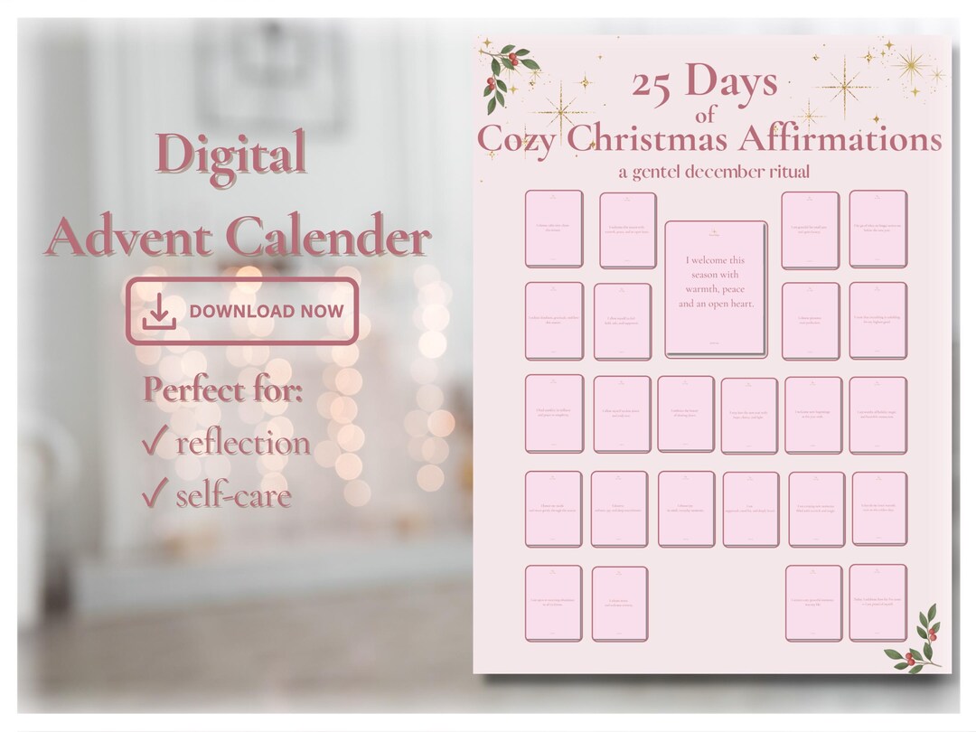 Pink Christmas Advent Calendar – Digital Affirmation Cards – Self Care ...