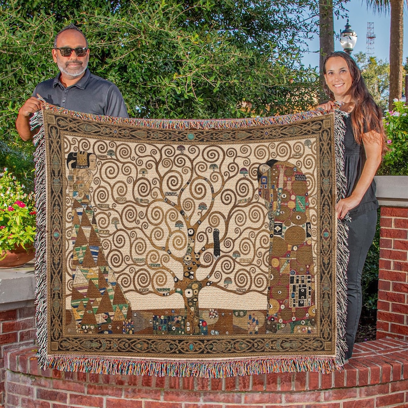 Gustav Klimt Tree of Life Blanket | Art Nouveau Tapestry Throw | 100% ...
