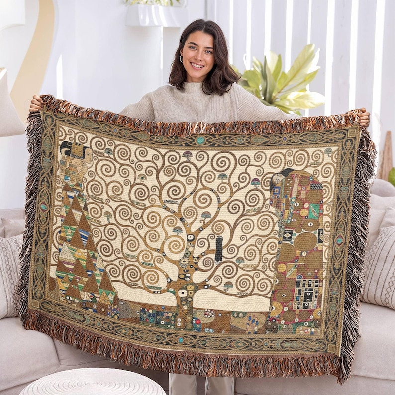 Gustav Klimt Tree of Life Blanket | Art Nouveau Tapestry Throw | 100% ...
