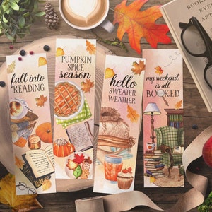 Printable Fall Bookmarks, Cozy Autumn Watercolour Bookmark Set, Pumpkin ...