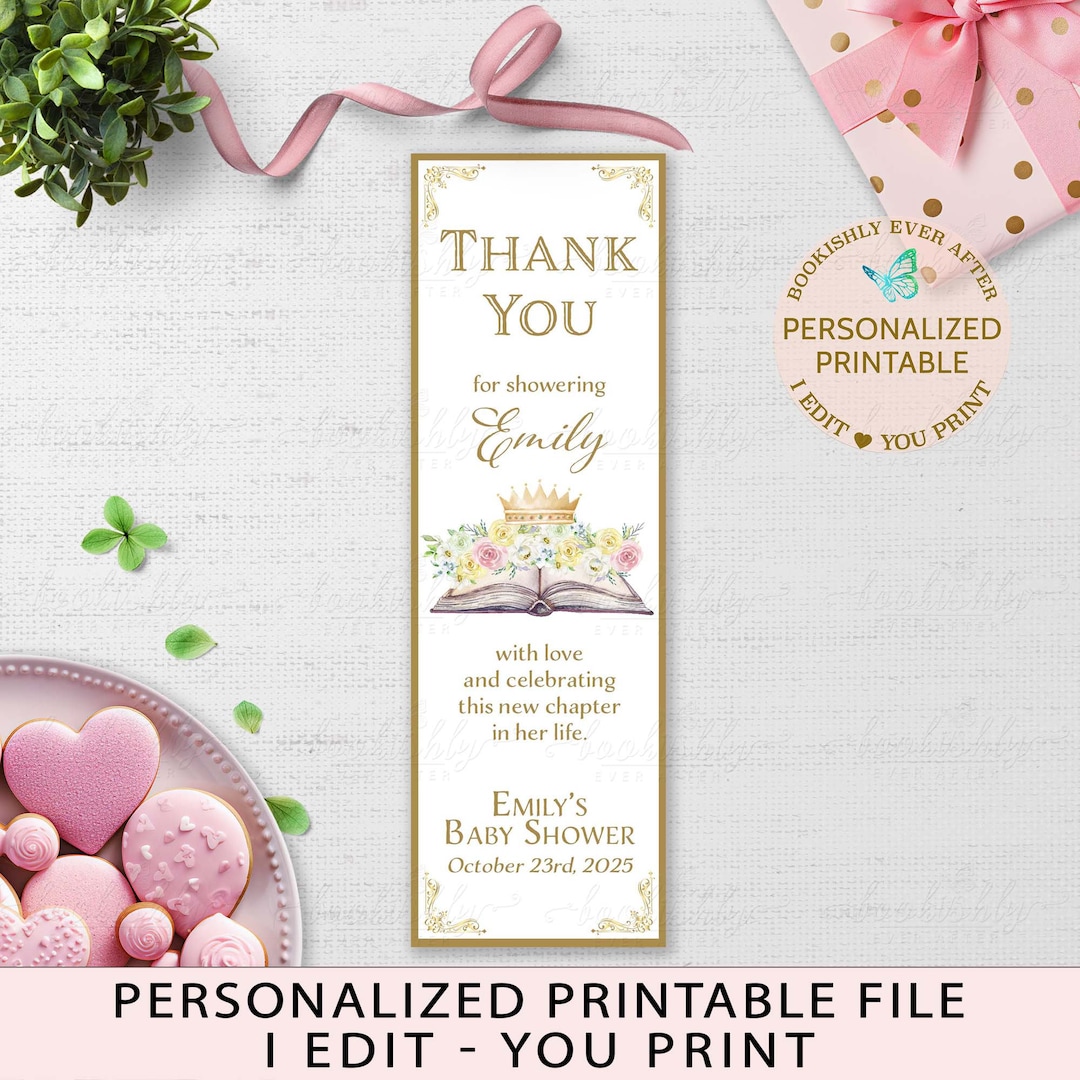 Storybook Baby Shower Thank You Bookmark, Once Upon a Time Shower ...