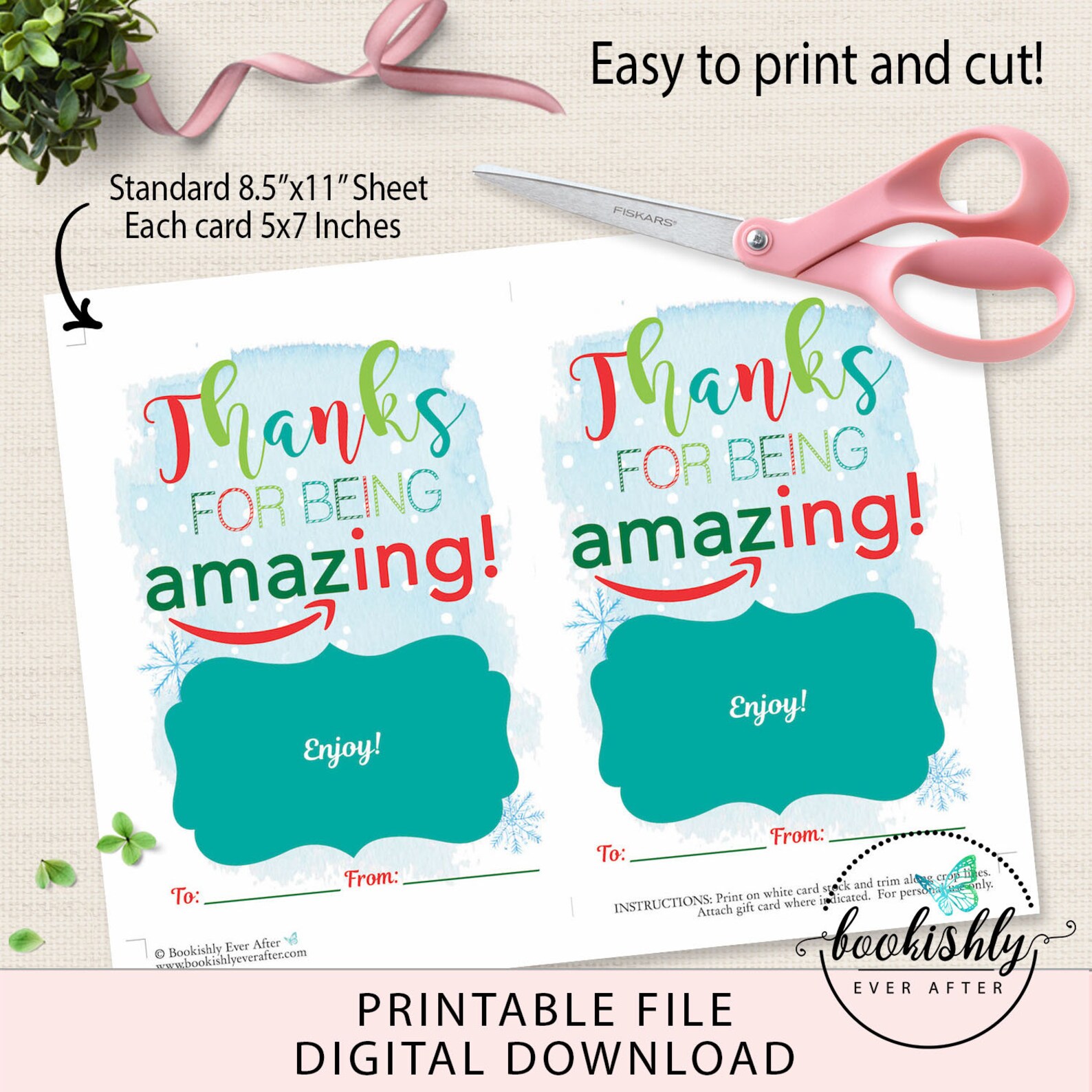 Amazon Christmas Gift Card Holder PRINTABLE Thanks for Being - Etsy