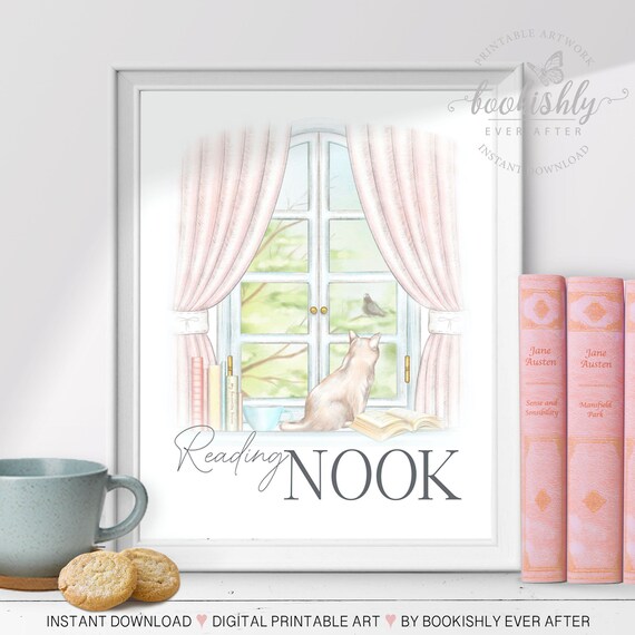 Reading Nook Sign Printable Book Nook Art Print Library | Etsy