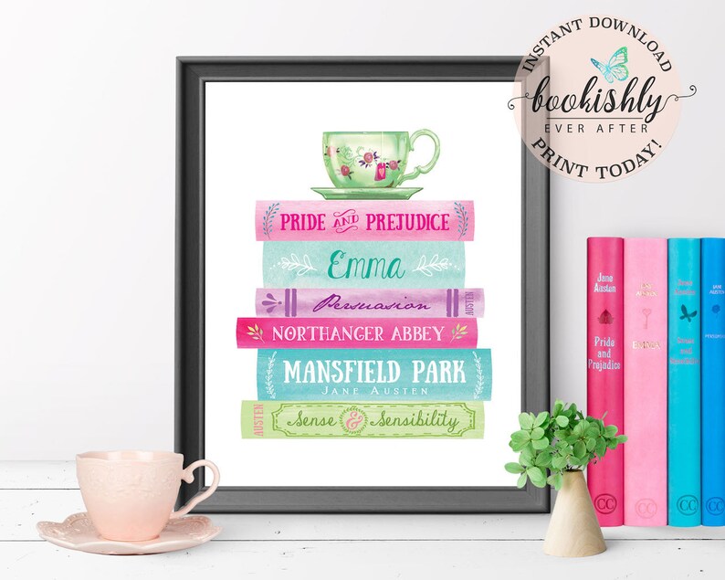 Jane Austen Wall Art Book Stack Printable Art Literary Art - Etsy
