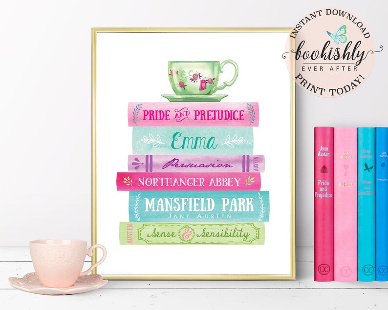 Jane Austen Wall Art Book Stack Printable Art Literary Art - Etsy
