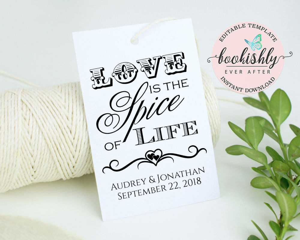 Love is the Spice of Life Tag PRINTABLE Wedding Favor Tag | Etsy