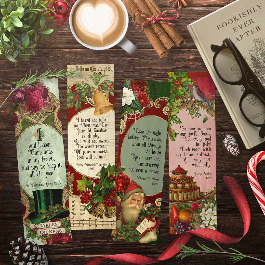 Printable Bookmarks Christmas, Victorian Christmas Bookmark, Shabby ...