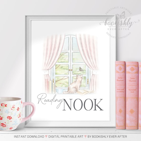 Reading Nook Sign Printable Book Nook Art Print Librarian | Etsy