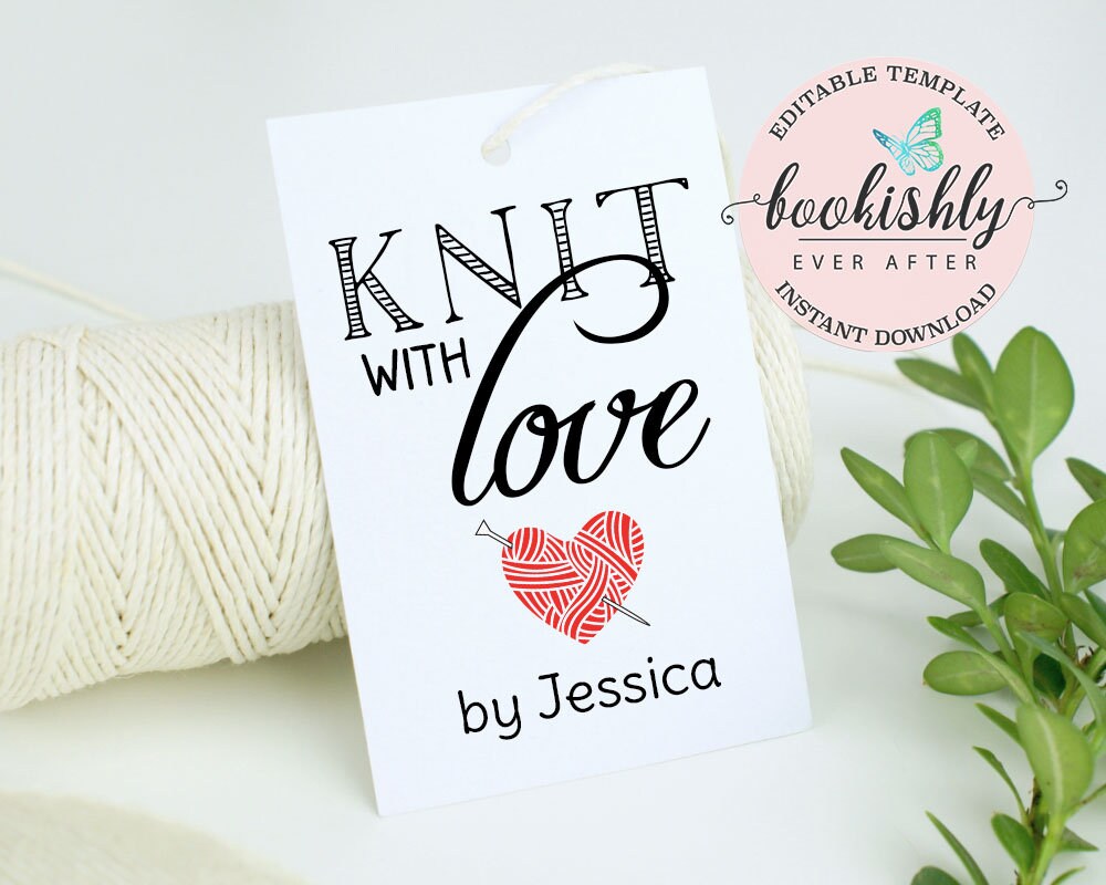 Knit With Love Tag Editable Template Printable Knitting | Etsy