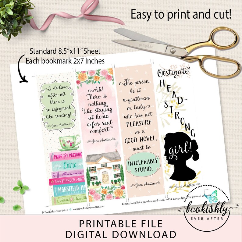 Printable Bookmarks Jane Austen Quotes Set Literary Quotes - Etsy Canada
