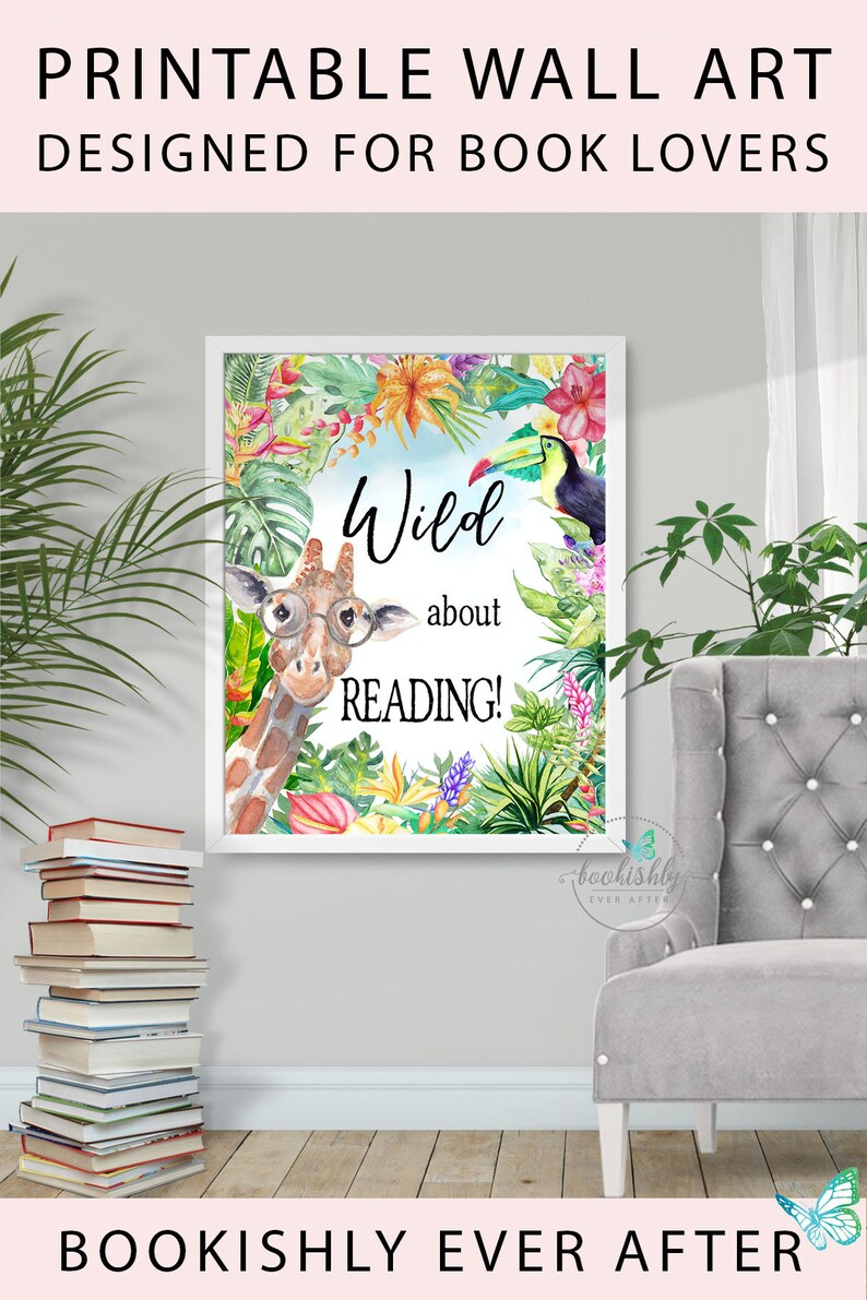Wild About Reading Poster: Jungle Reading Nook Library Print (digital ...