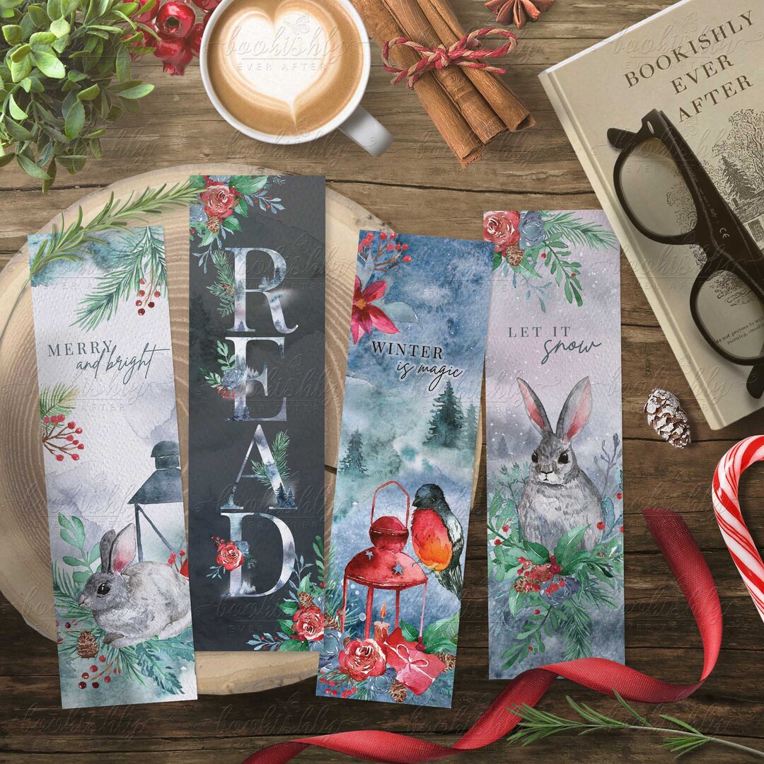 Printable Bookmarks, Christmas Bookmarks, Winter Forest Watercolour ...