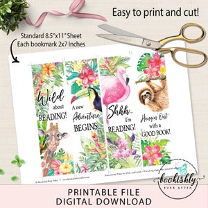 Jungle Animals Printable Bookmarks Set of 4, Wild About Reading, Safari ...