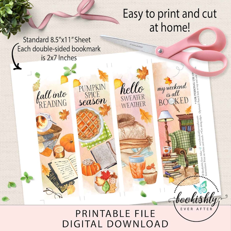 Printable Fall Bookmarks Cozy Autumn Watercolour Bookmark - Etsy
