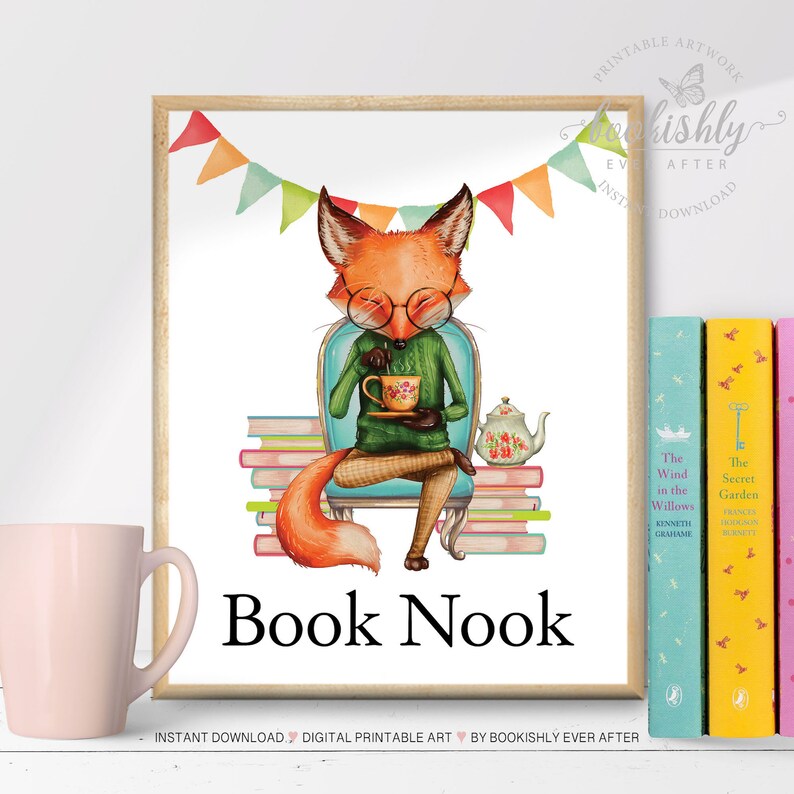 Book Nook Sign Printable Reading Nook Art Print Librarian | Etsy