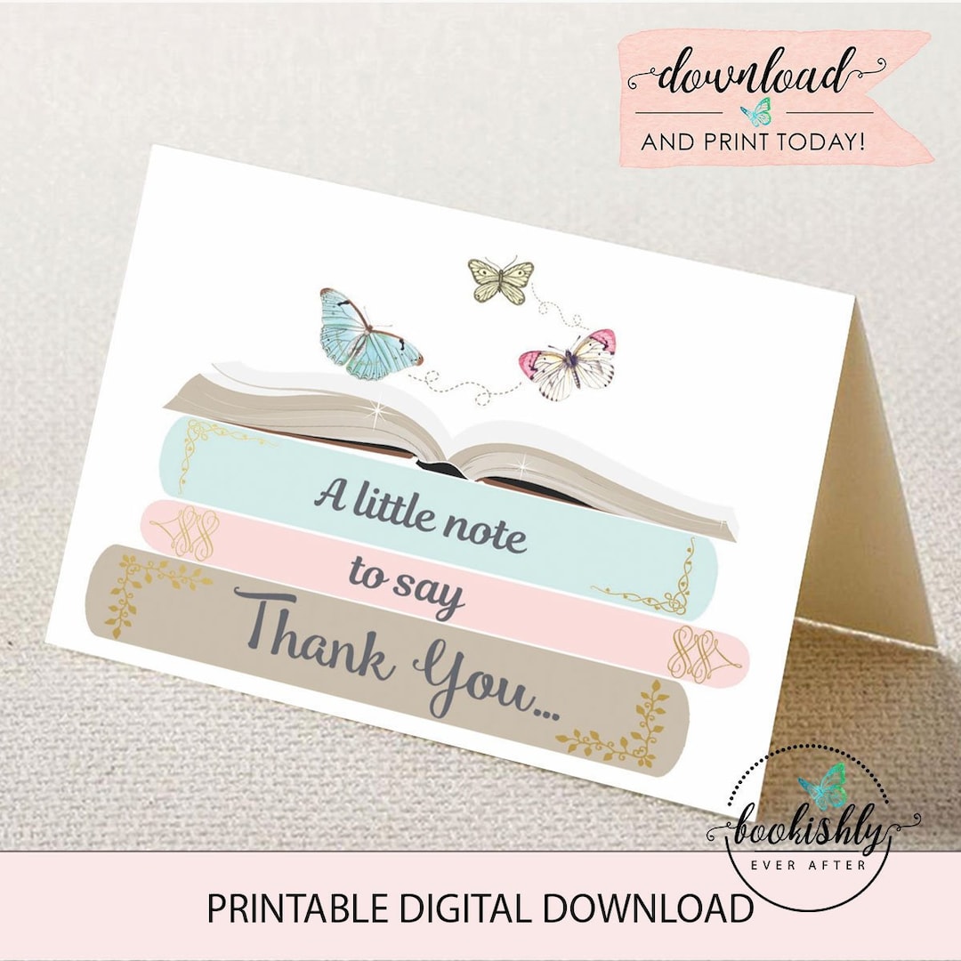 Book Lover Thank You Card PRINTABLE Writer Note Card - Etsy