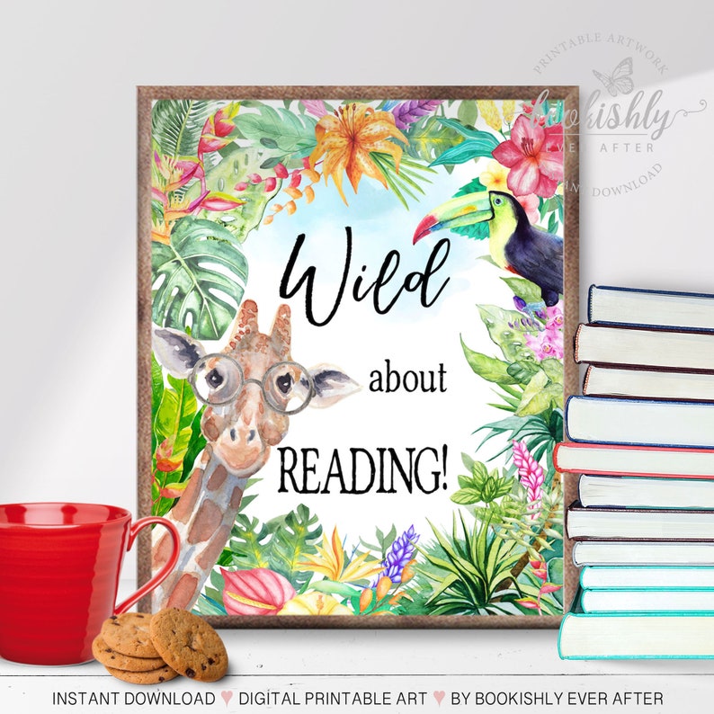 Wild About Reading Poster: Jungle Reading Nook Library Print (digital ...