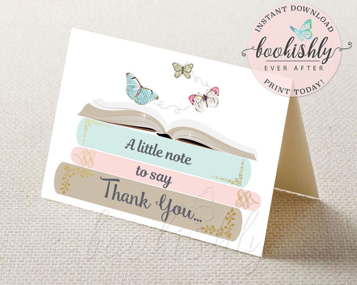 Book Lover Thank You Card PRINTABLE Writer Note Card | Etsy